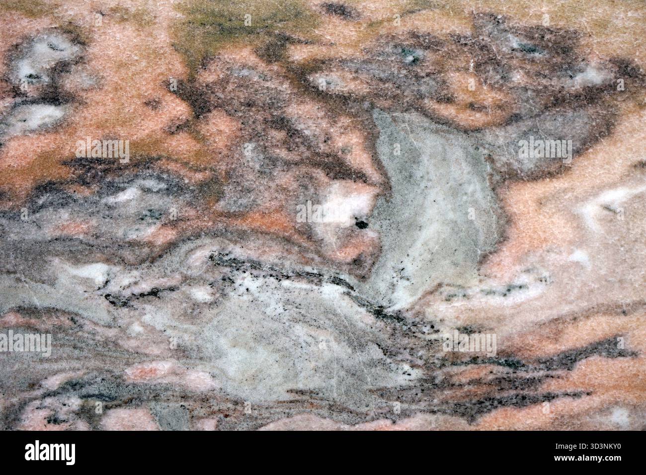 Close-up of a slab of pink and white Marble, a metamorphic rock ...