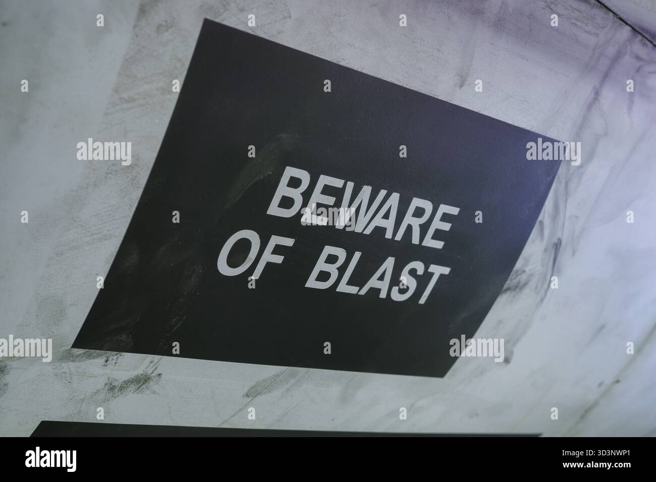 Warning sign beware of blast on aircraft fuselage surface Stock Photo ...