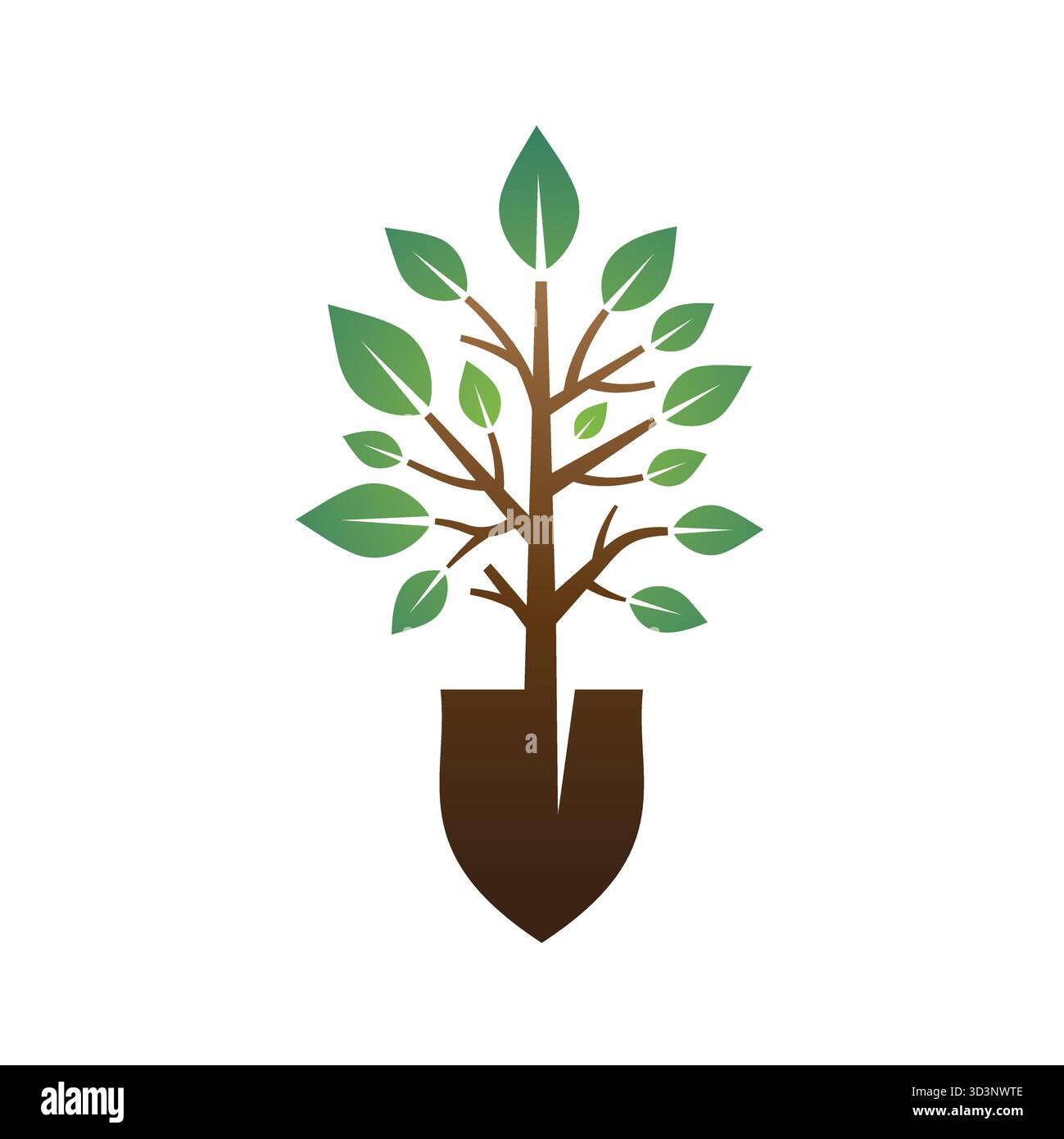 Creative Shovel Tree Logo Growing stem with leaves and shovel symbol ...