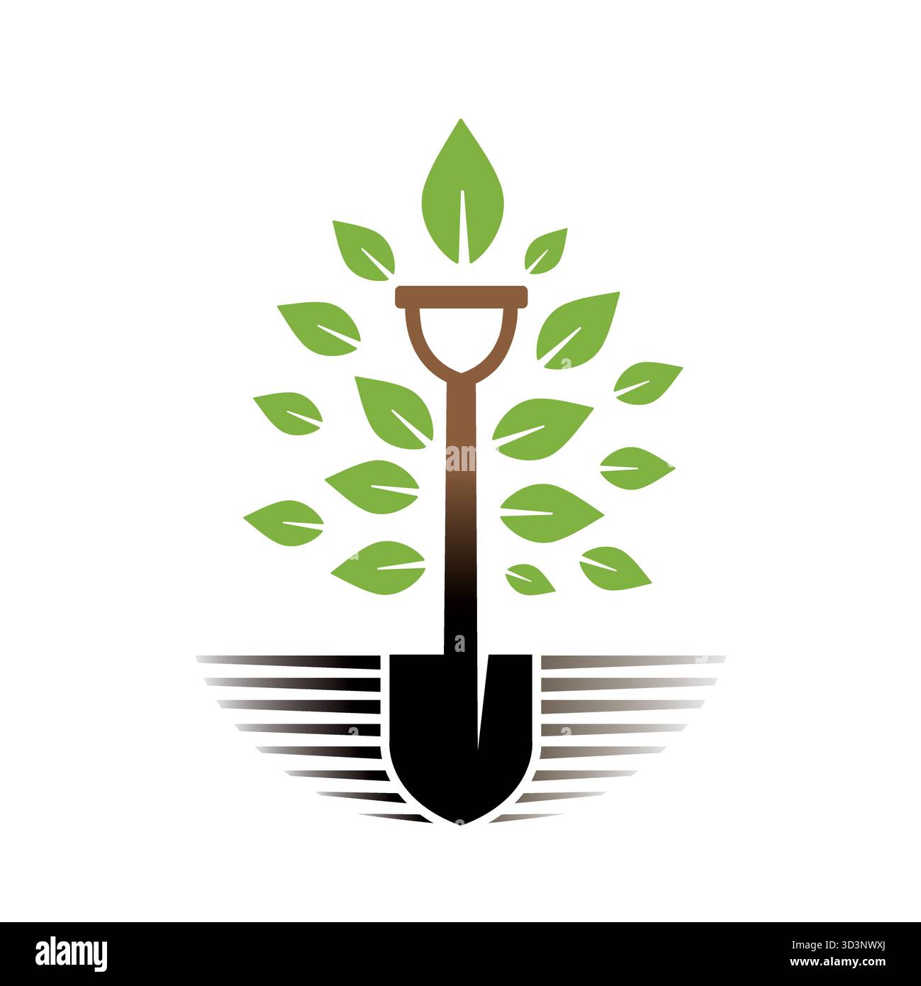 Creative Shovel Tree Logo Growing stem with leaves and shovel symbol ...