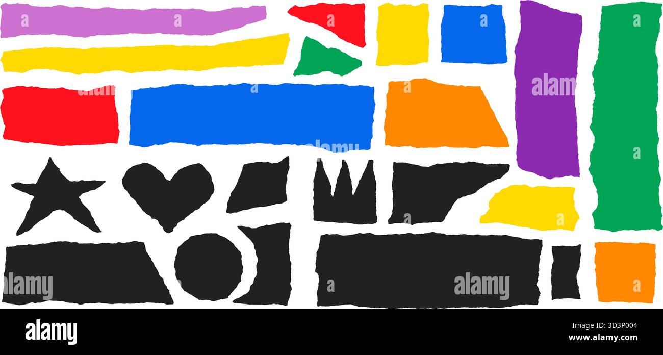 Jagged edge torn paper piece collage grunge cut out shapes vector ...