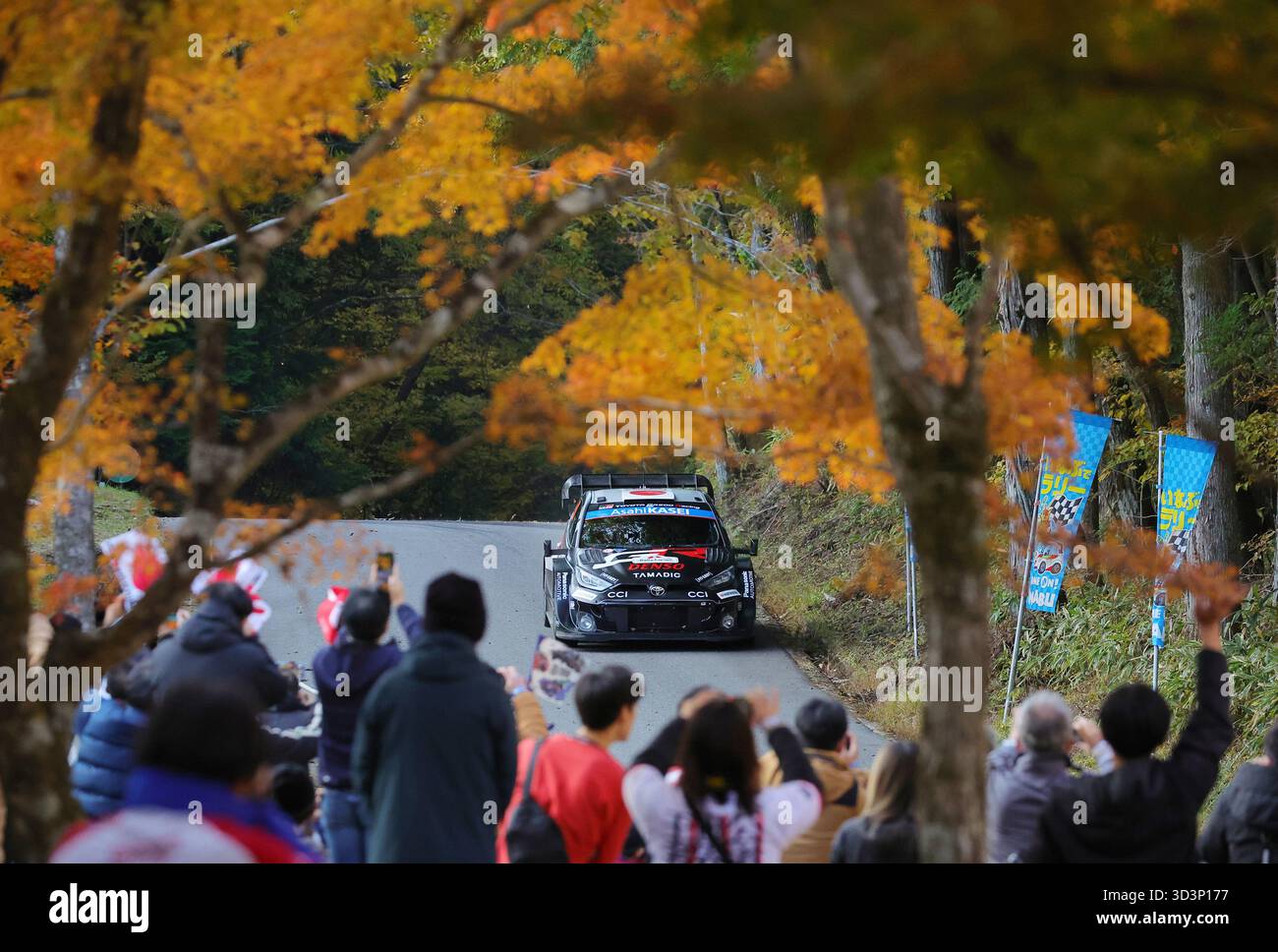 Takamoto Katsuta (Toyota) drives on the course of Inabu Shitara during ...
