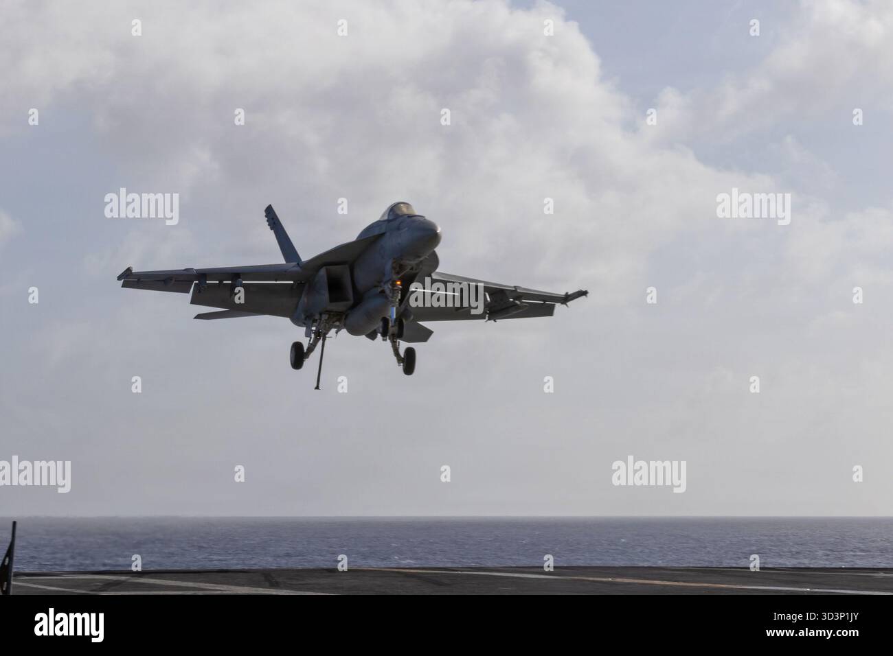 An F/A-18E Super Hornet attached to Strike Fighter Squadron 87 lands on ...