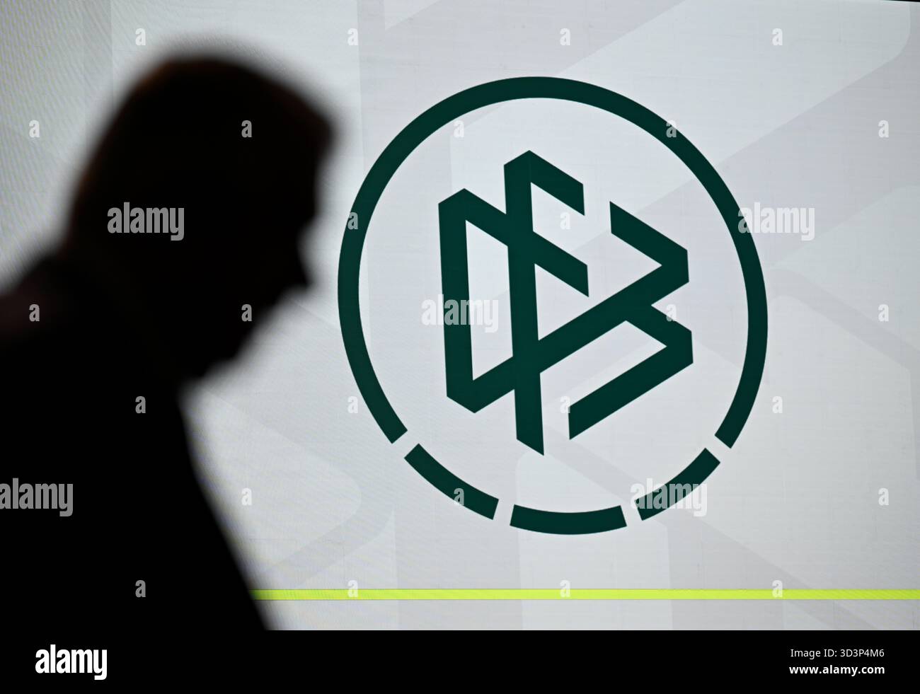 07 November 2025, Hesse, Frankfurt/Main: A delegate stands in front of ...