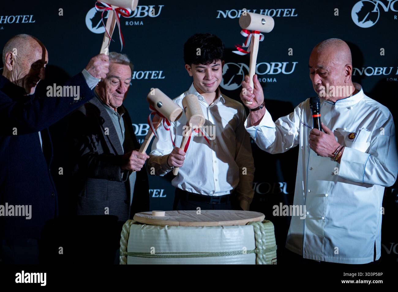 (L-R) Meir Teper, Robert De Niro, a guest, and Nobu Matsuhisa attend ...
