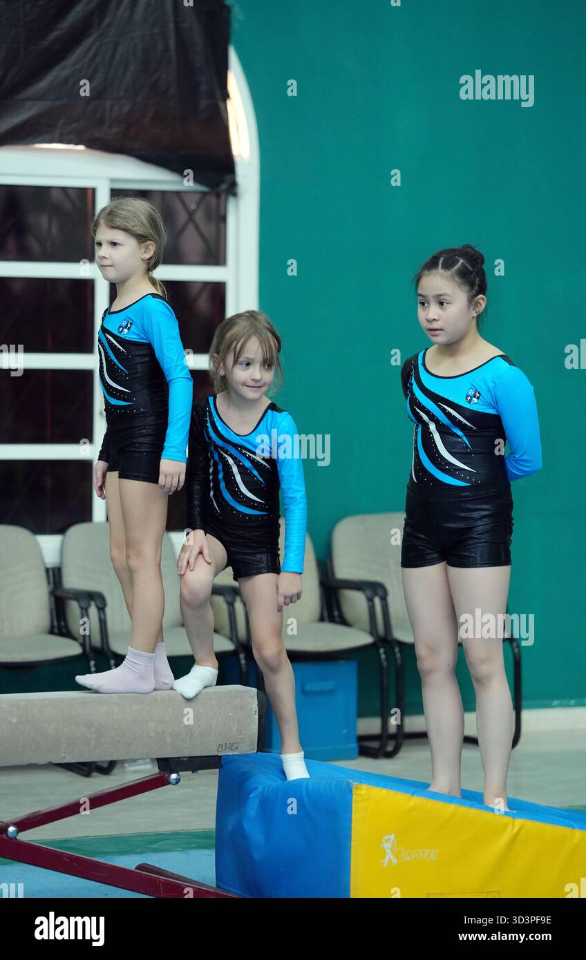 Young gymnasts training at Premier Gymnastics academy in Qatar. They ...