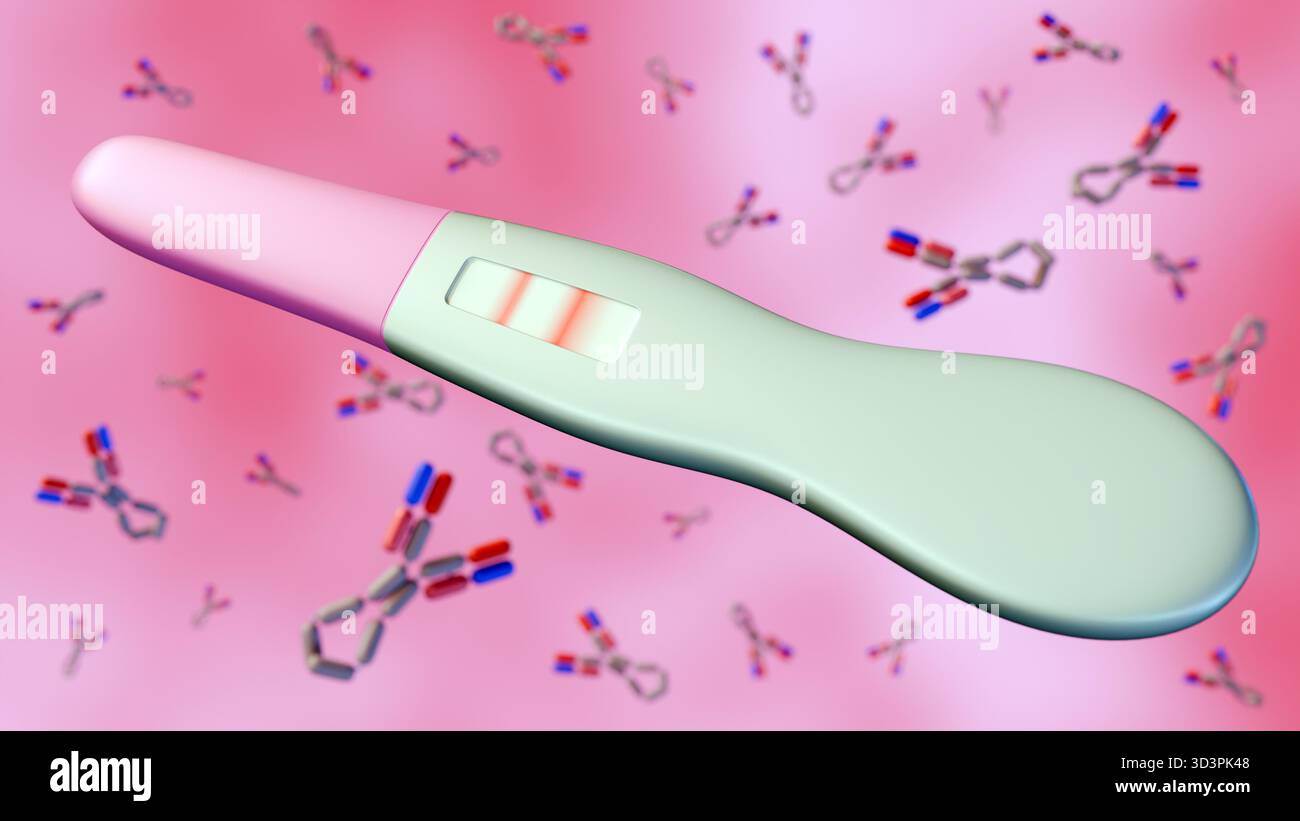 3D rendering of a positive result on a lateral flow allergy test ...