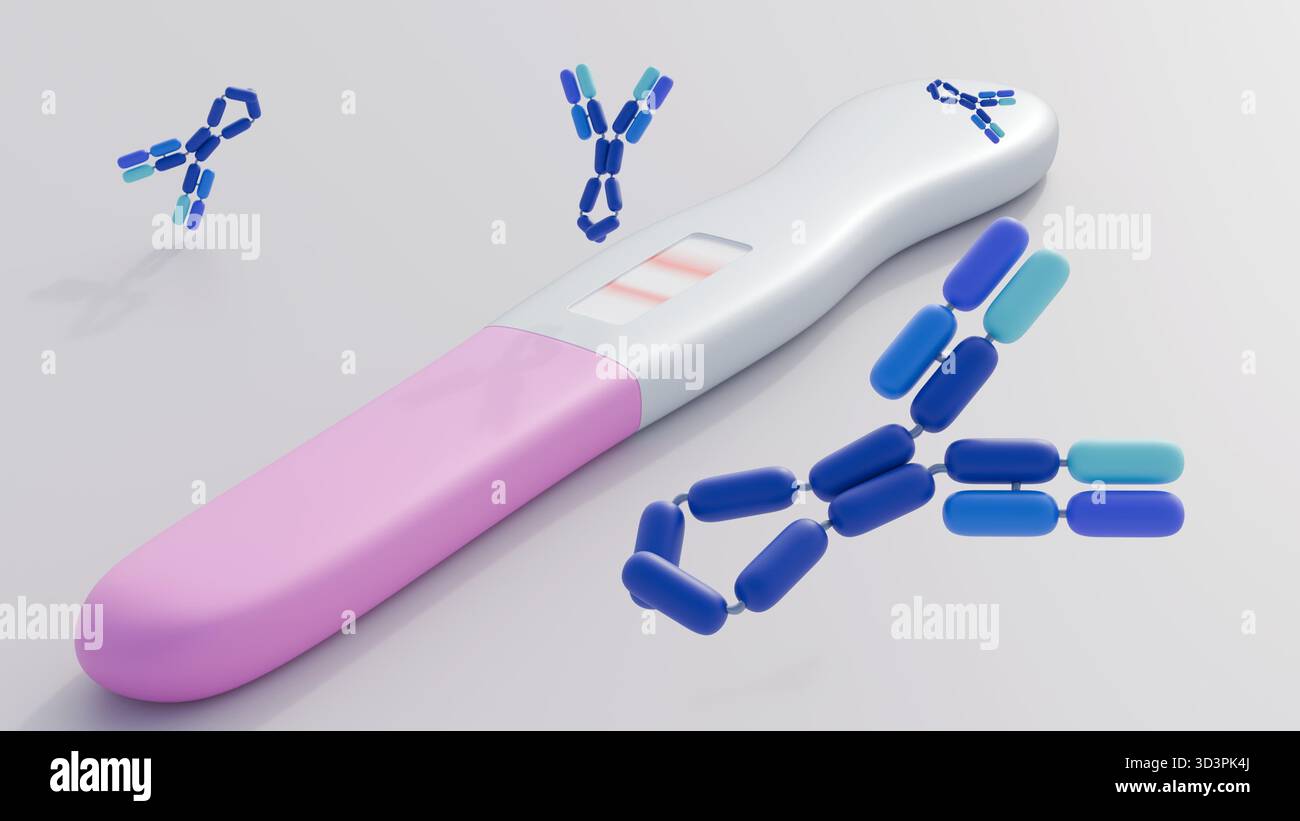 3D rendering of a positive result on a lateral flow allergy test ...