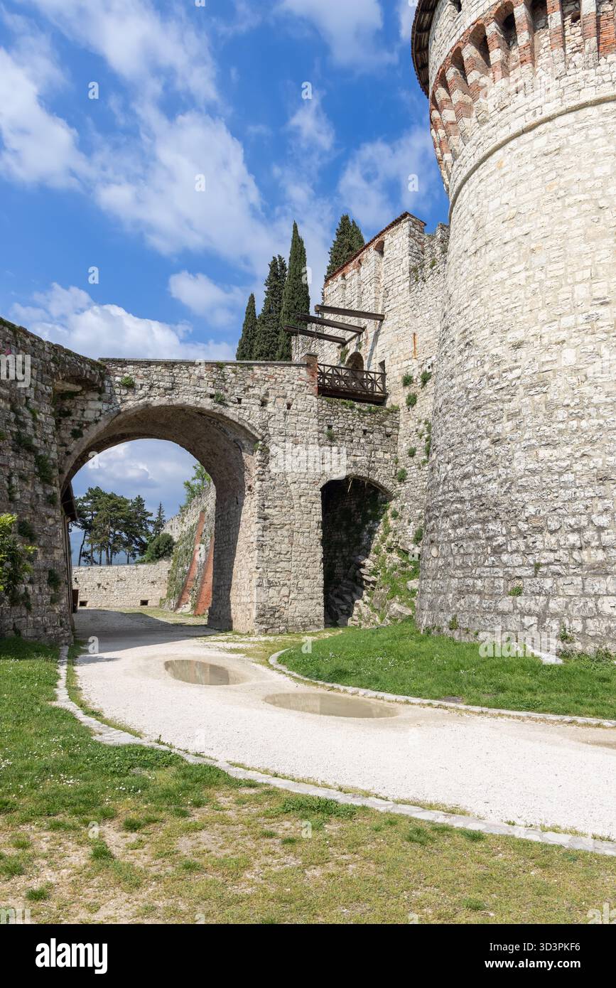 Entrance section of Brescia Castle showing ancient drawbridge near ...