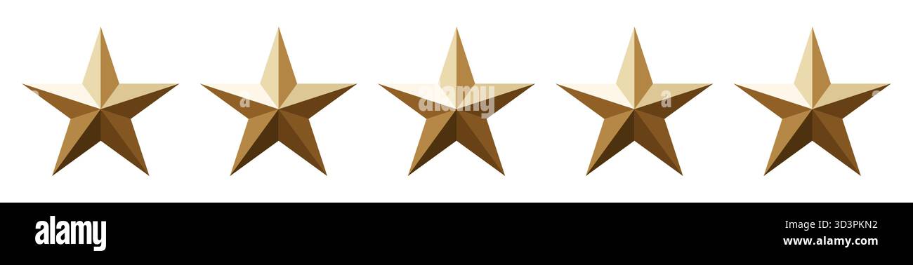5 stars rating 3D gold vector quality review icon Stock Vector Image ...