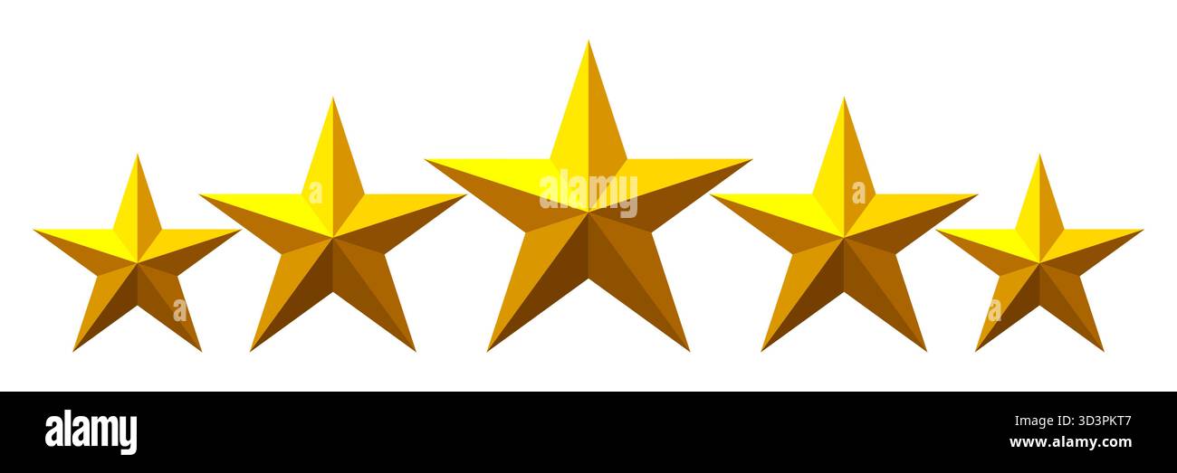 Five stars rating, gold 3D 5 stars vector illustration Stock Vector ...