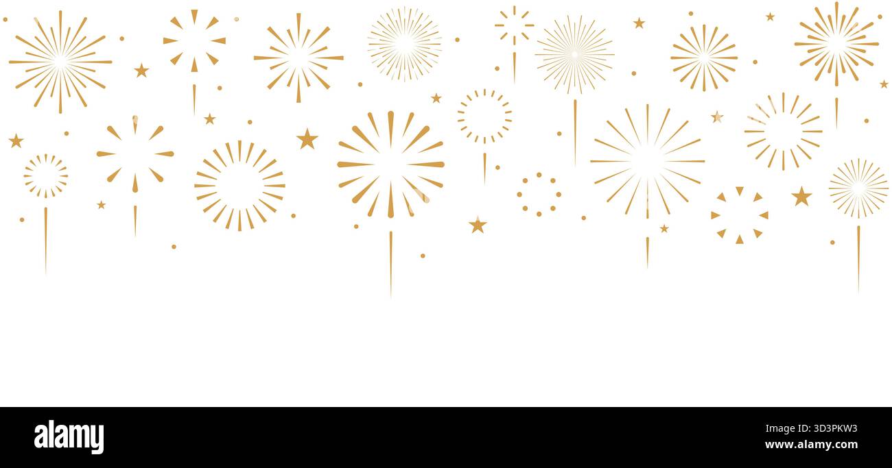 Gold fireworks banner on isolated background. New Year celebration ...