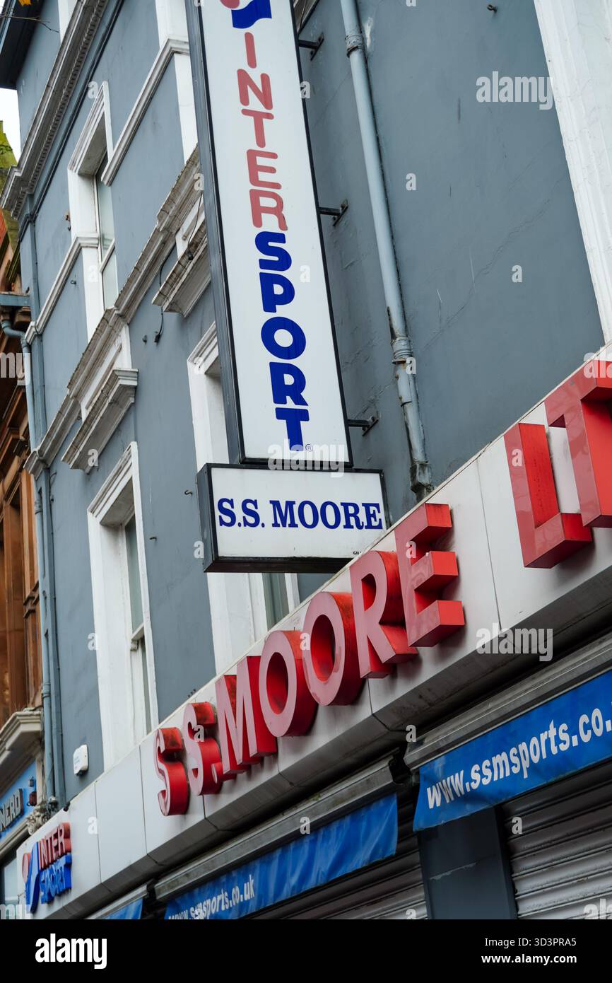 Belfast, United Kingdom 07/11/2025 Popular Belfast sports shop SS Moore ...