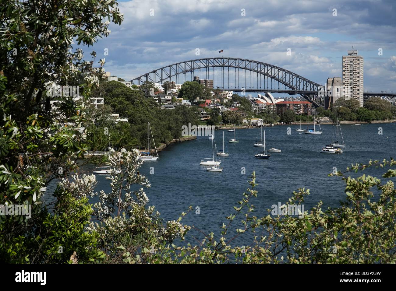 Sydney Harbour Bridge, the iconic steel arch, from Berrys Bay lookout ...