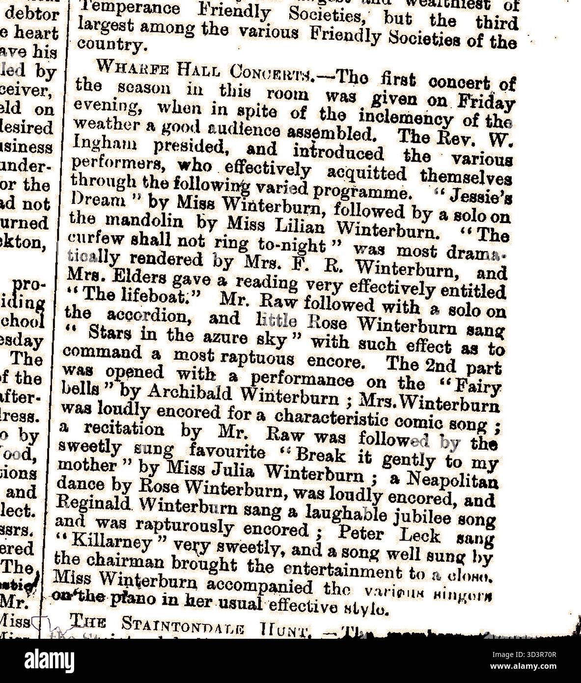 1890 entertainment - A newspaper report of a concert held at the Wharf ...