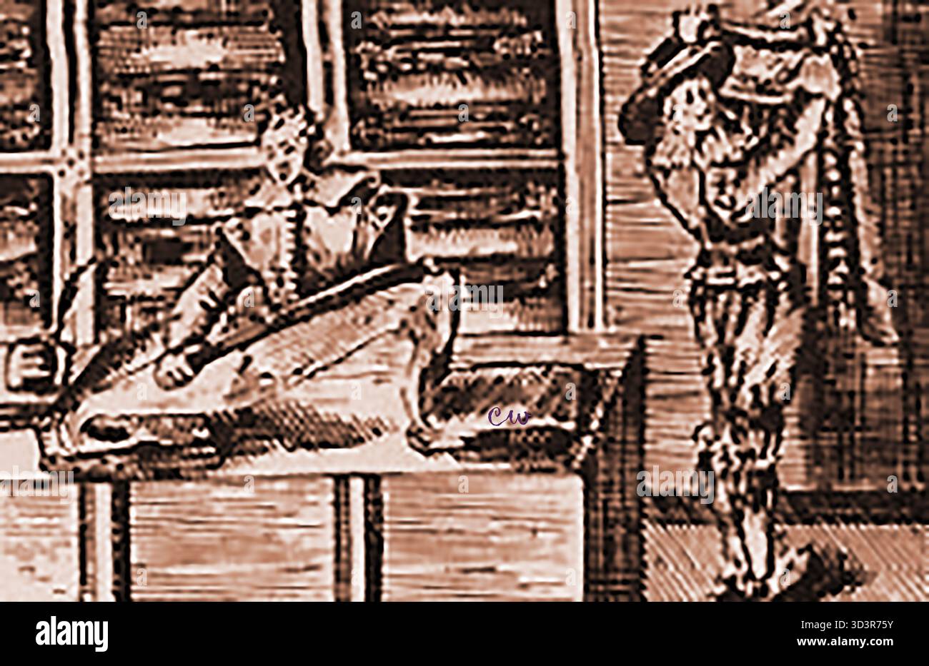 A miniature illustration showing the interior of a British tailor's ...