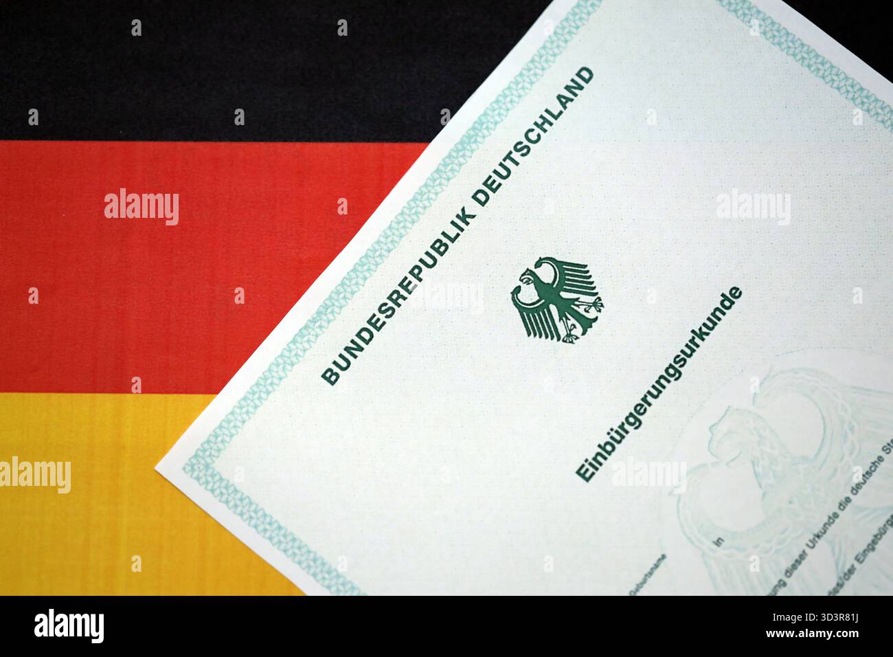 German official naturalization certificate. Symbolic for successful ...