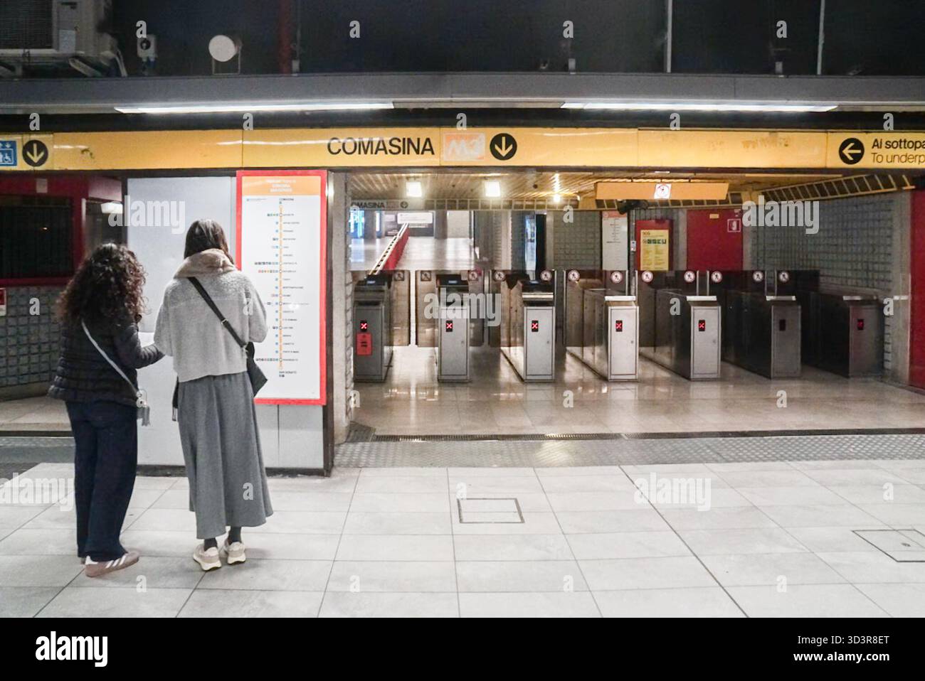 MILAN - Metro Line 3, yellow, closed due to a strike. The Milan Central ...