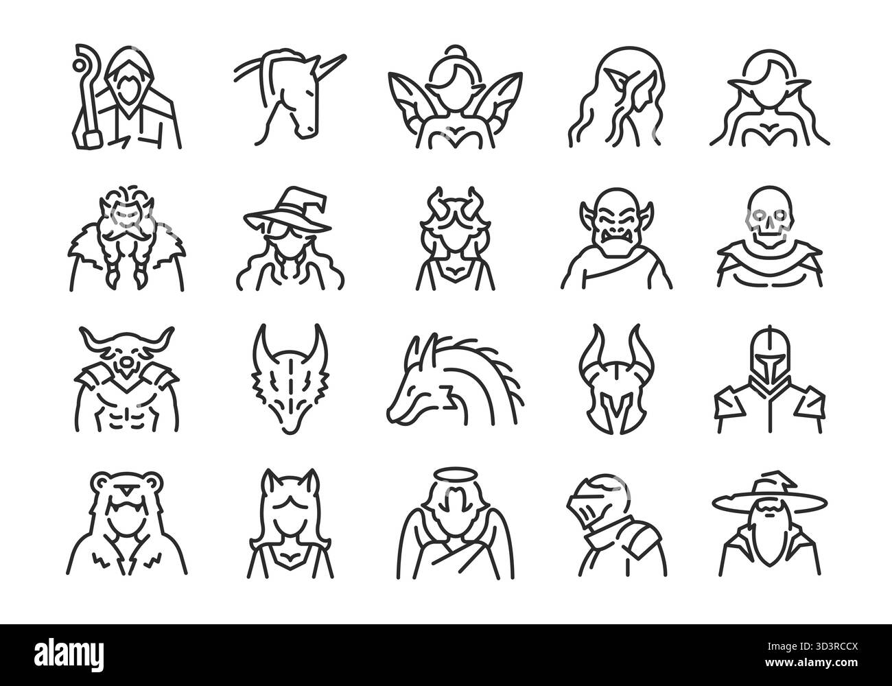 Fantasy character icons Black and White Stock Photos & Images - Alamy