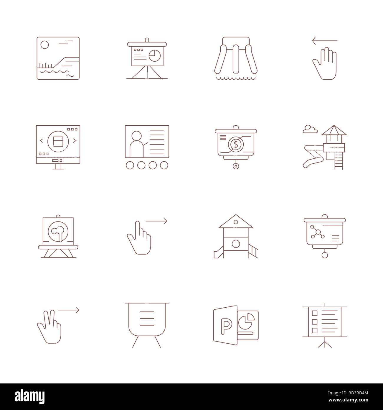 This Slide vector icon pack includes 16 Thin Line designs in High ...