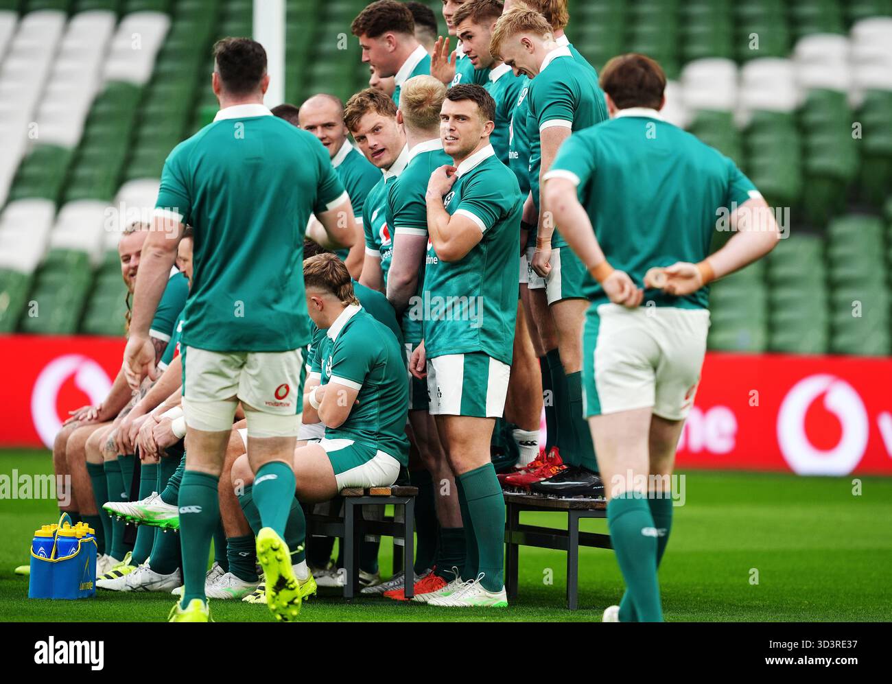 Ireland's Tom Farrell (centre) joins his team-mates for the team ...