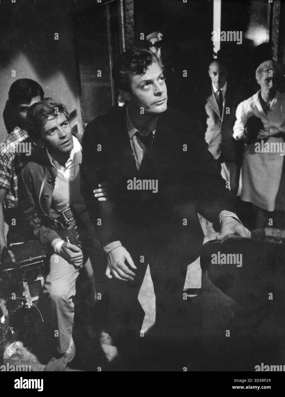 Italian actors Marcello Mastroianni and Walter Santesso in the movie La ...