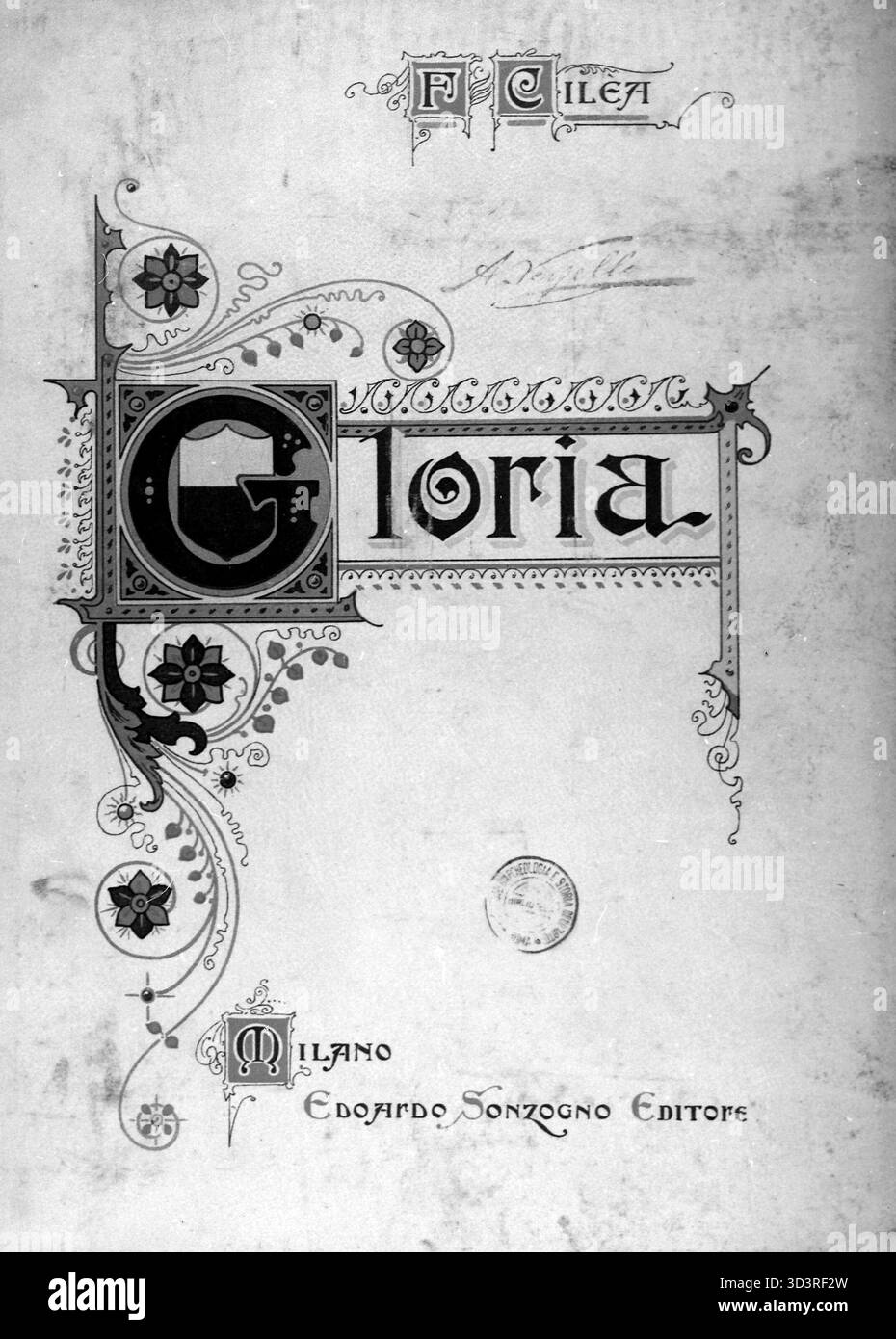 Gloria, book cover of opera by Italian composer Francesco Cilea, 1900s ...
