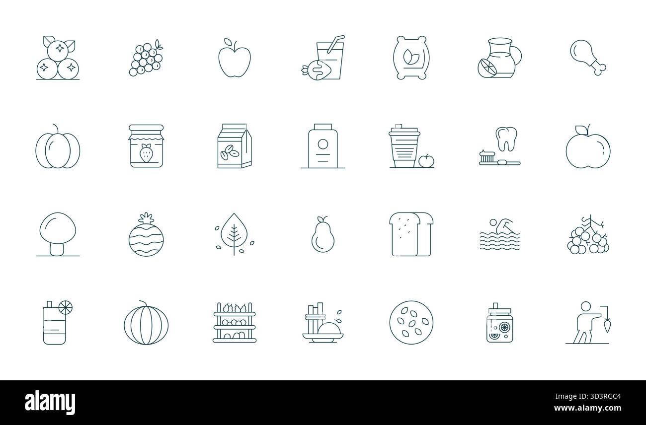 Contemporary collection of 28 vector icons representing Healthy in Thin ...