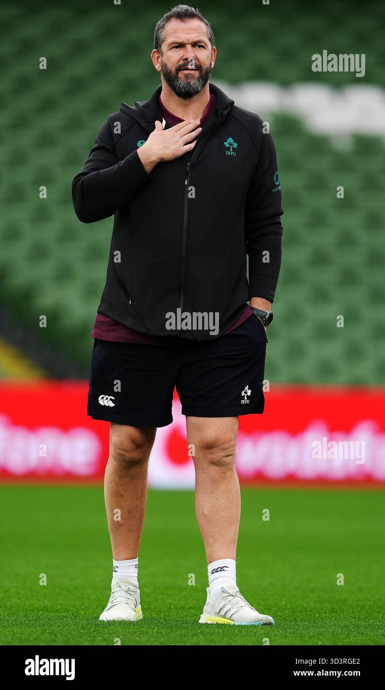 Ireland head coach Andy Farrell during the captain's run at the Aviva ...