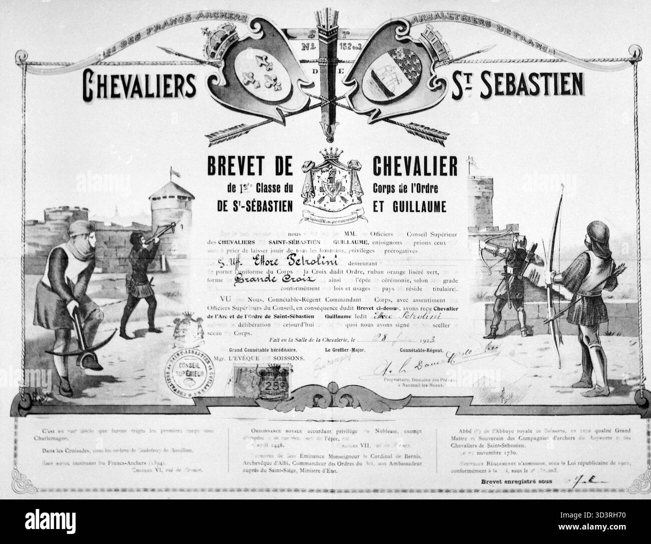 Certificate of the Order of Knights of St Sebastian to Italian actor ...