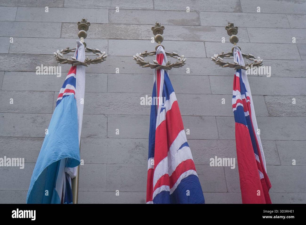 7 November 2025 The the Royal Air Force Ensign, Union Flag, and Red ...