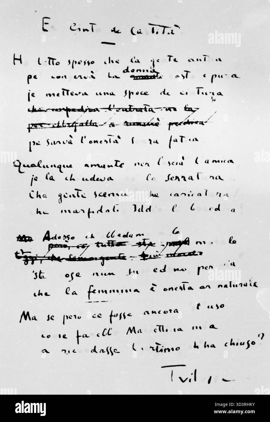Handwritten poem by Italian poet and senator Trilussa (Carlo Alberto ...