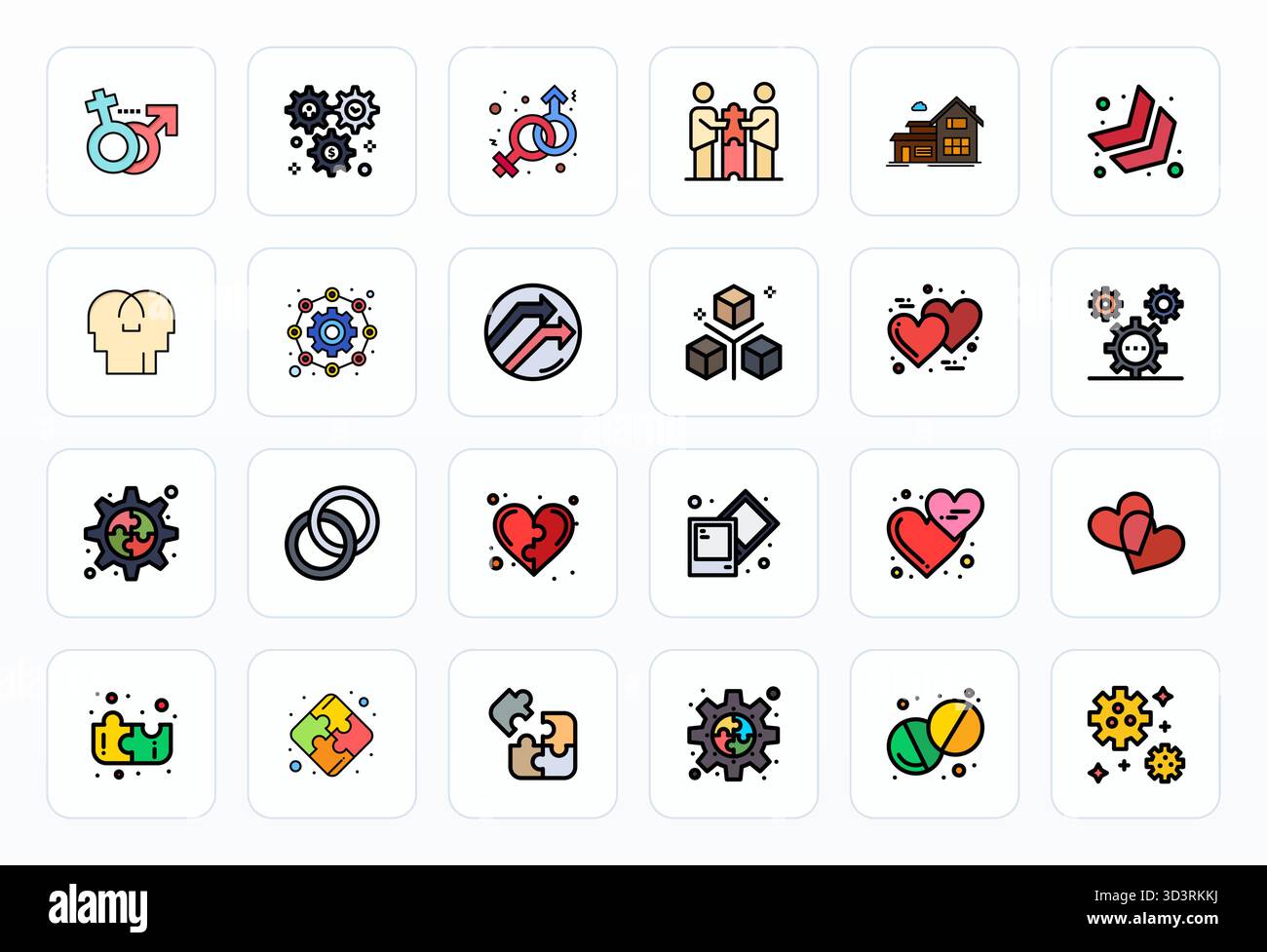 A clean collection of 24 Filled Line vector icons representing Combined ...
