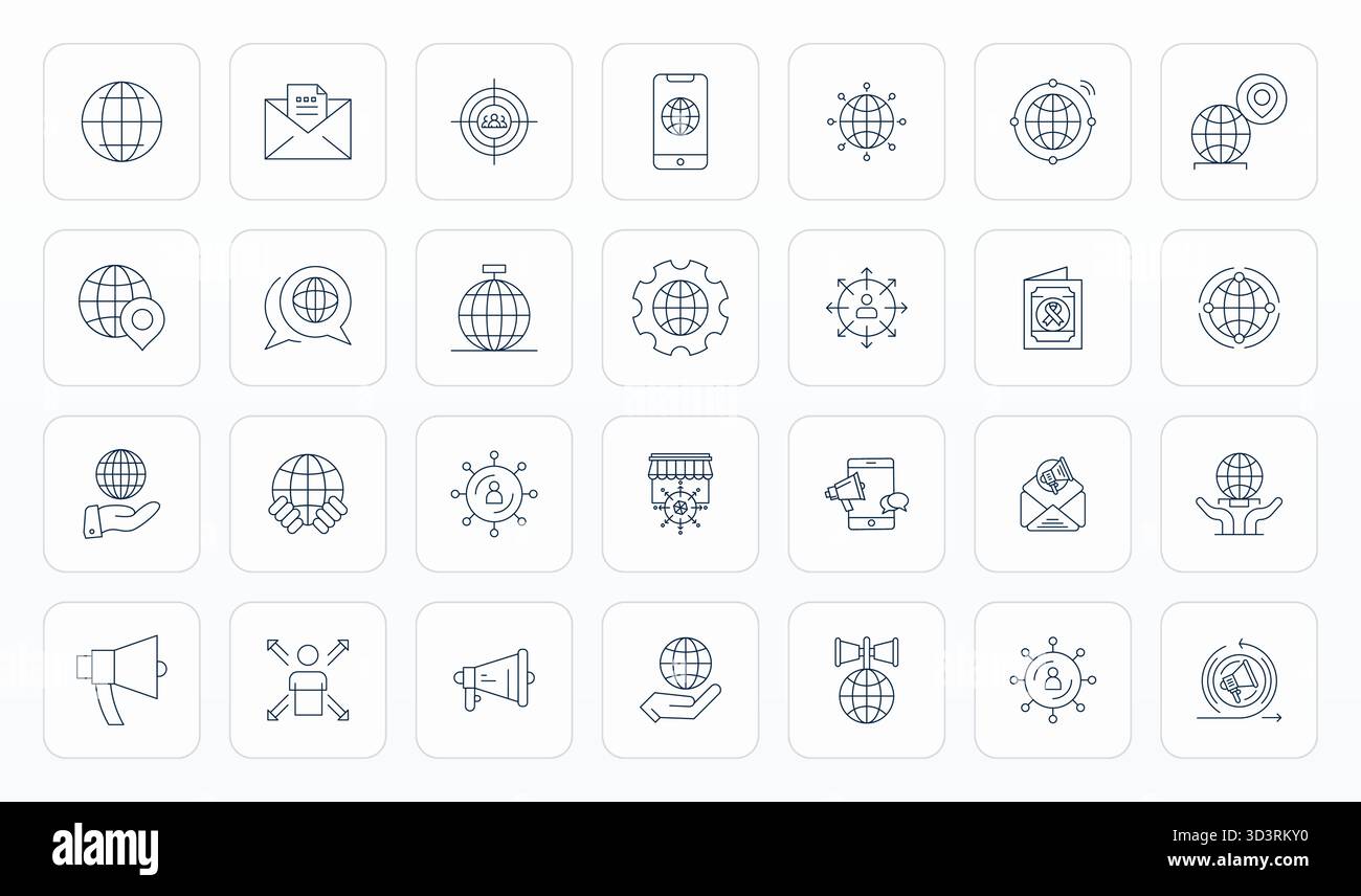 Strategic bundle featuring 28 vector icons representing Outreach in ...