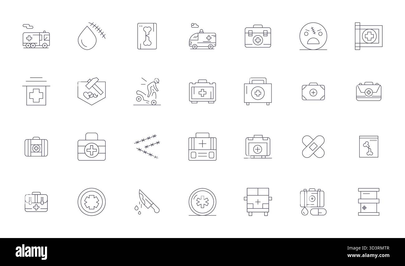 Strategic bundle featuring 28 vector icons representing Trauma in Thin ...