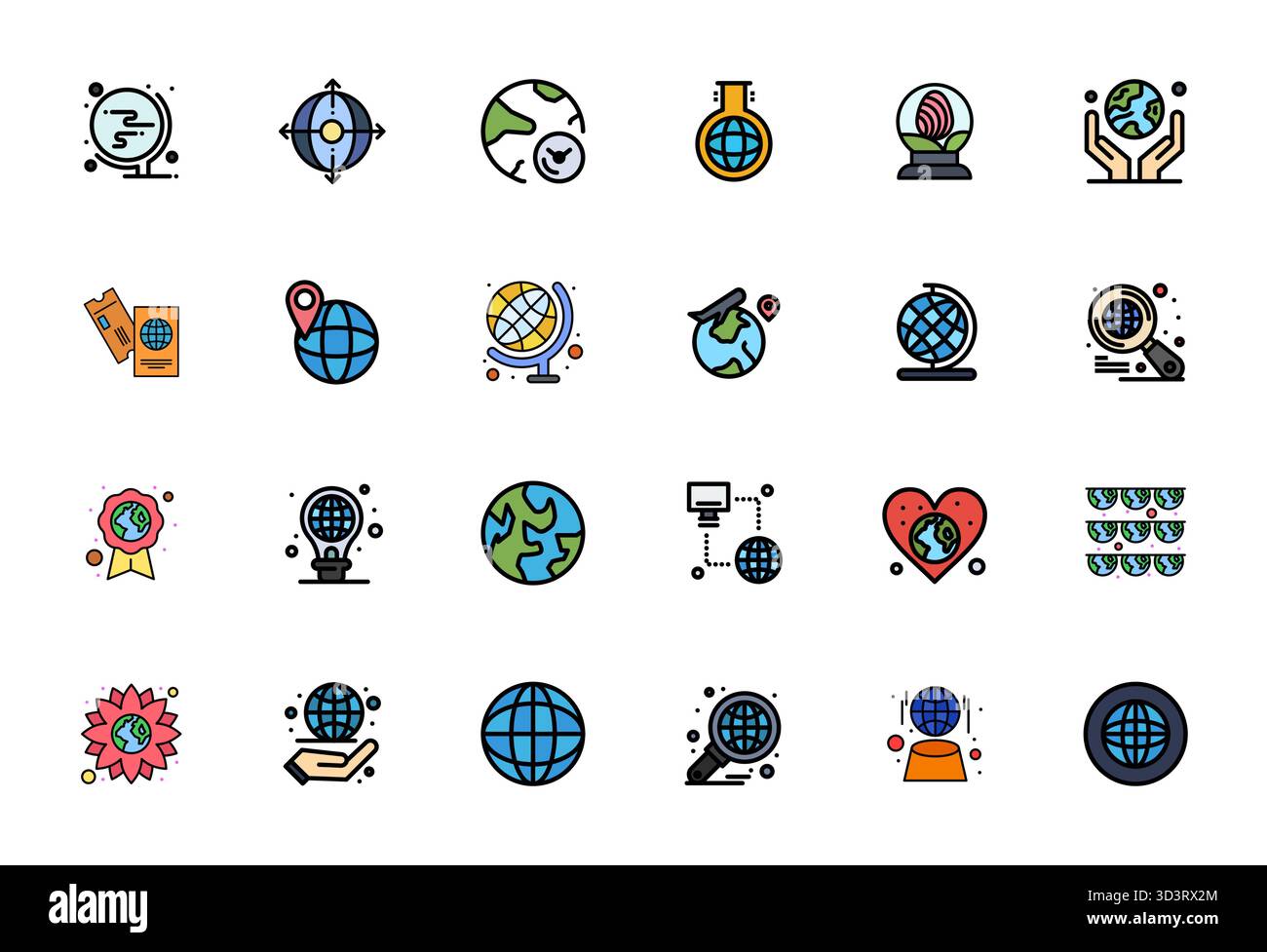 Precision-engineered 24 Flat Line Filled vector icons for Globe ...