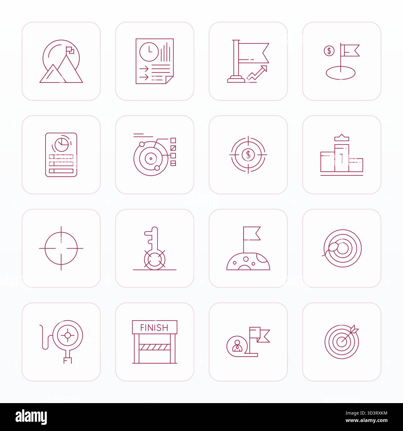 Contemporary collection of 16 vector icons representing Goal in Thin ...