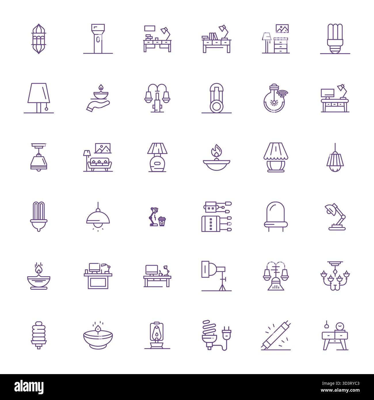Strategic bundle featuring 36 vector icons representing Lamp in Bold ...