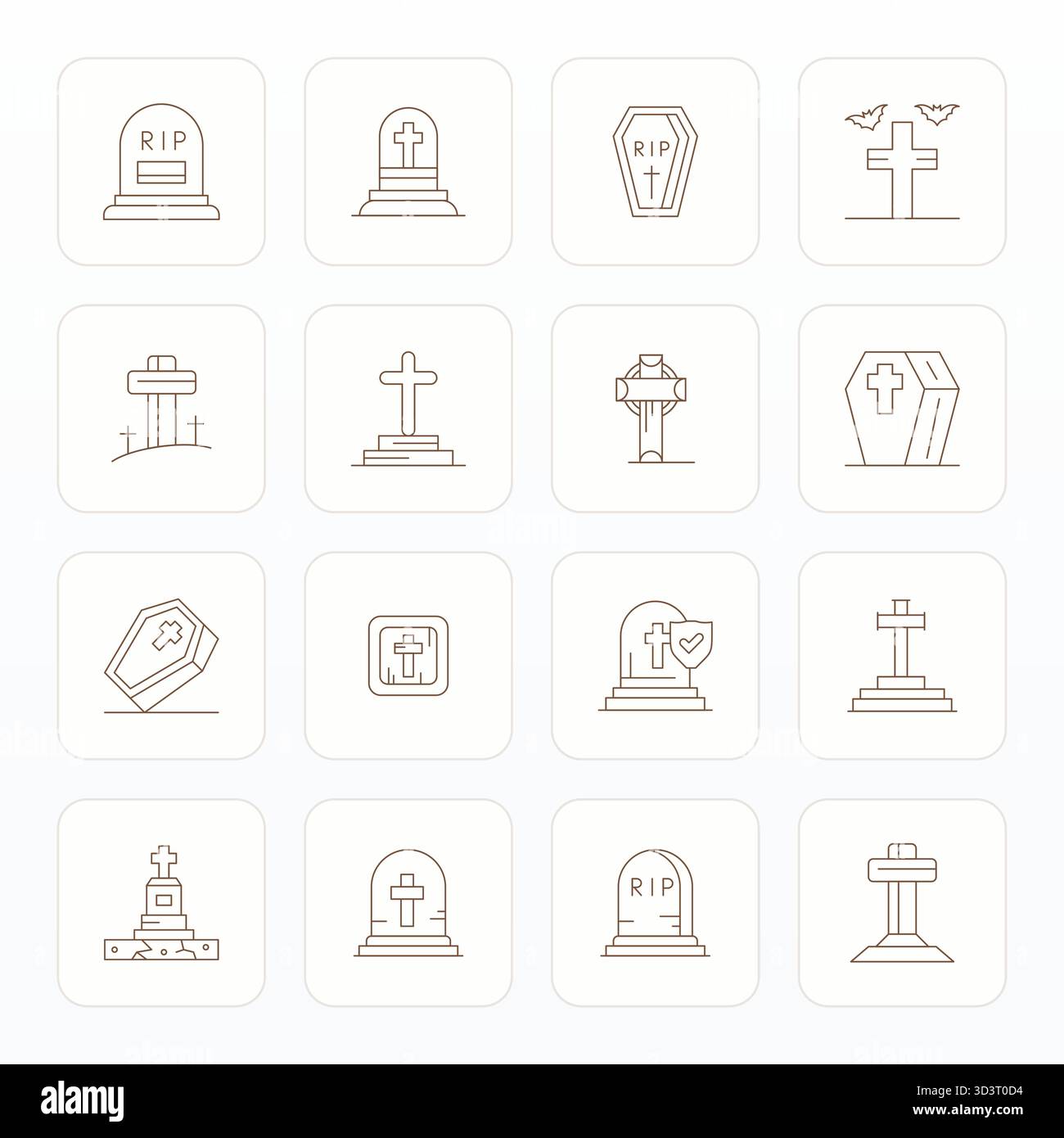 Ultimate collection of 16 vector icons representing Cemetery in Thin ...