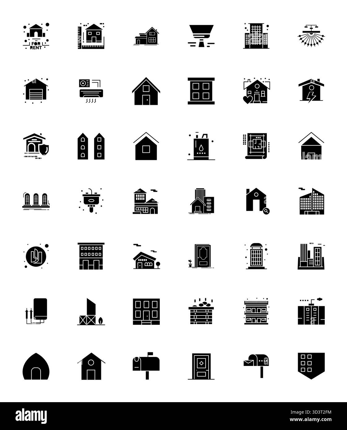 Contemporary collection of 42 vector icons representing Residential in ...