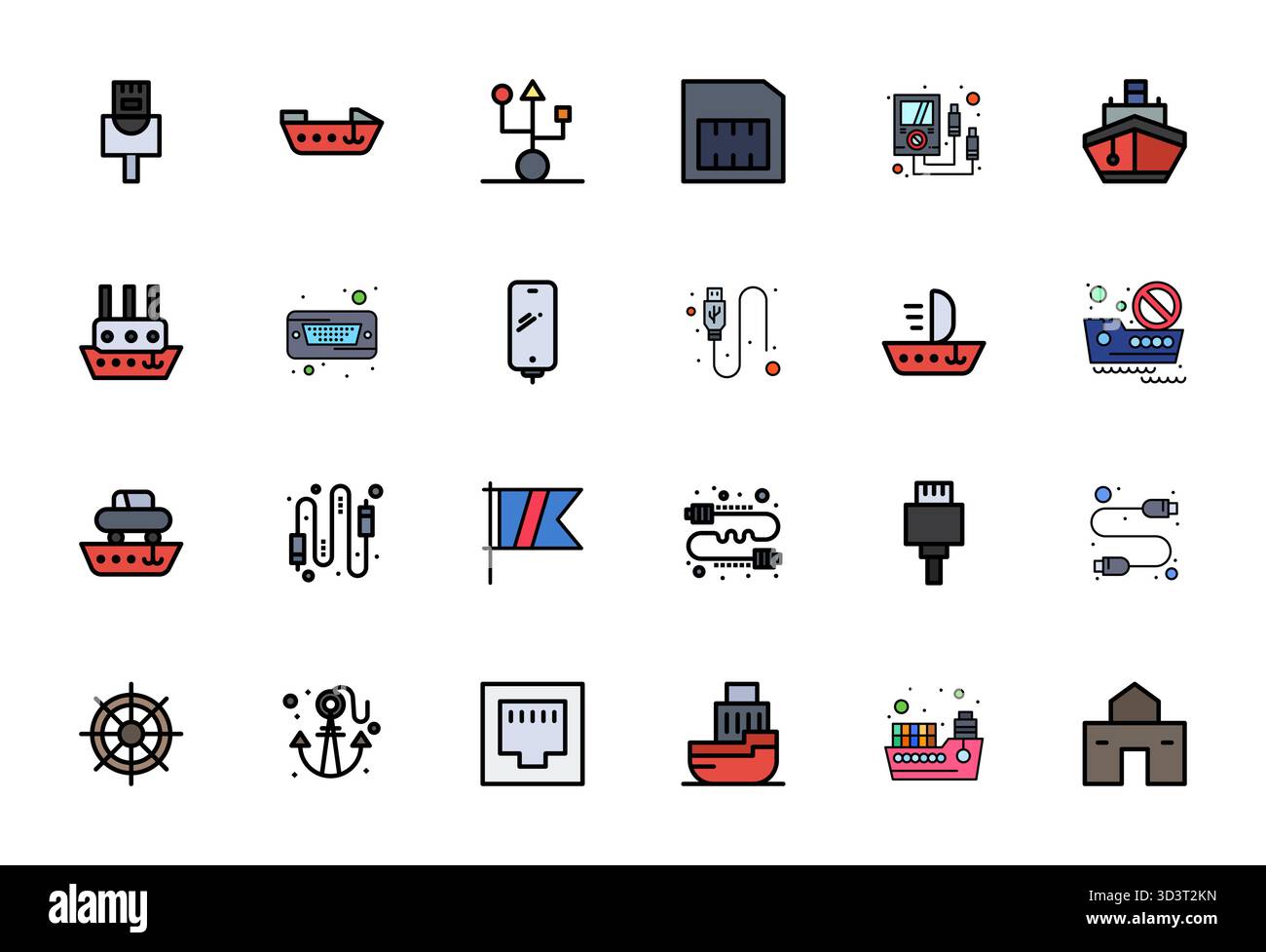 A clean collection of 24 Line Filled vector icons representing Port ...