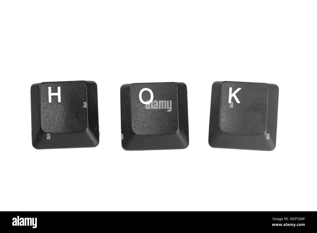 Black keyboard keys labeled H, O, and K arranged in a row on a white ...
