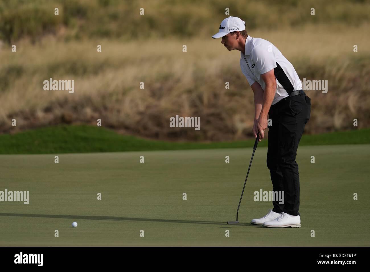 Daniel Hillier of New Zealand lines up a putt on the 13th green during ...