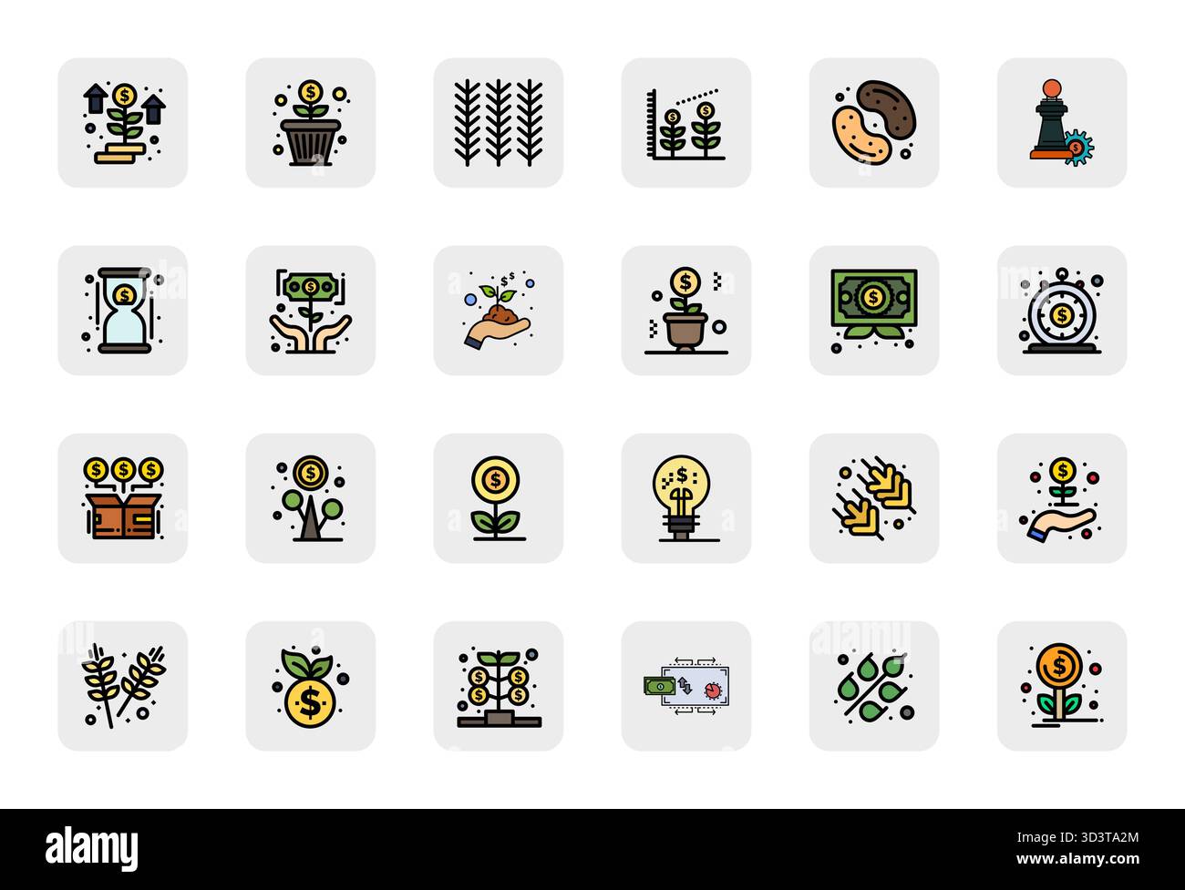 A clean collection of 24 LineFilled vector icons representing Yield ...
