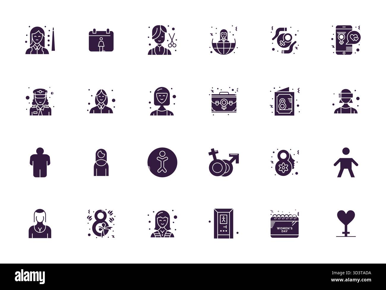 A clean collection of 24 Filled vector icons representing Female ...