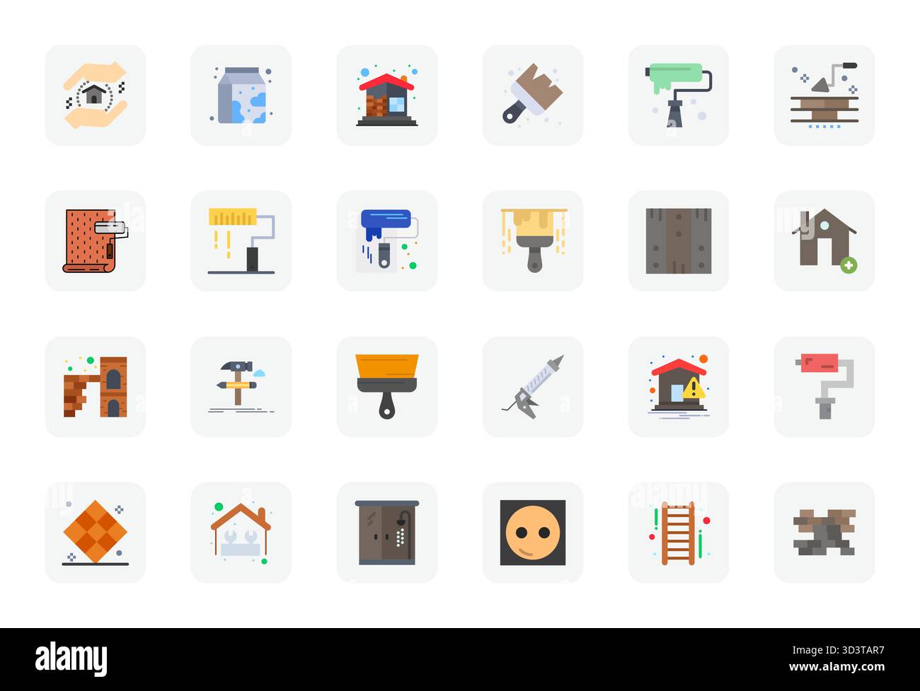 Contemporary collection of 24 vector icons representing Renovation in ...