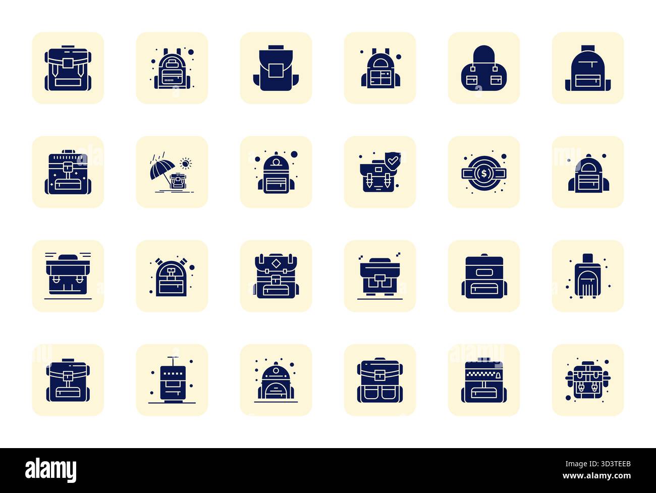 Streamlined set of 24 vector icons for Backpack in Filled aesthetic ...