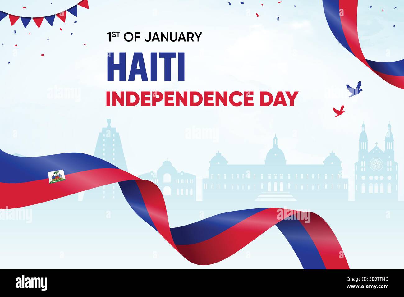 Haiti Republic Flag Waving On Skyline Background. Independence Day ...