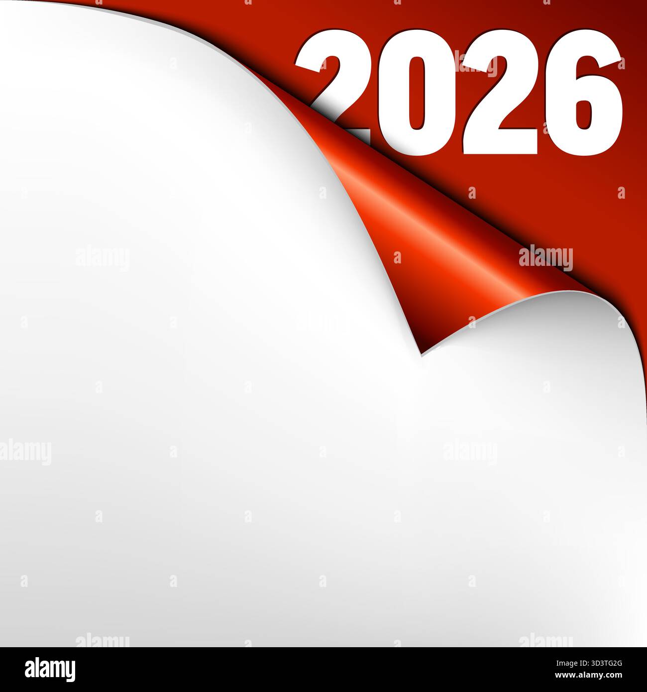 An eye-catching 2026 New Year page curl design element with a white ...