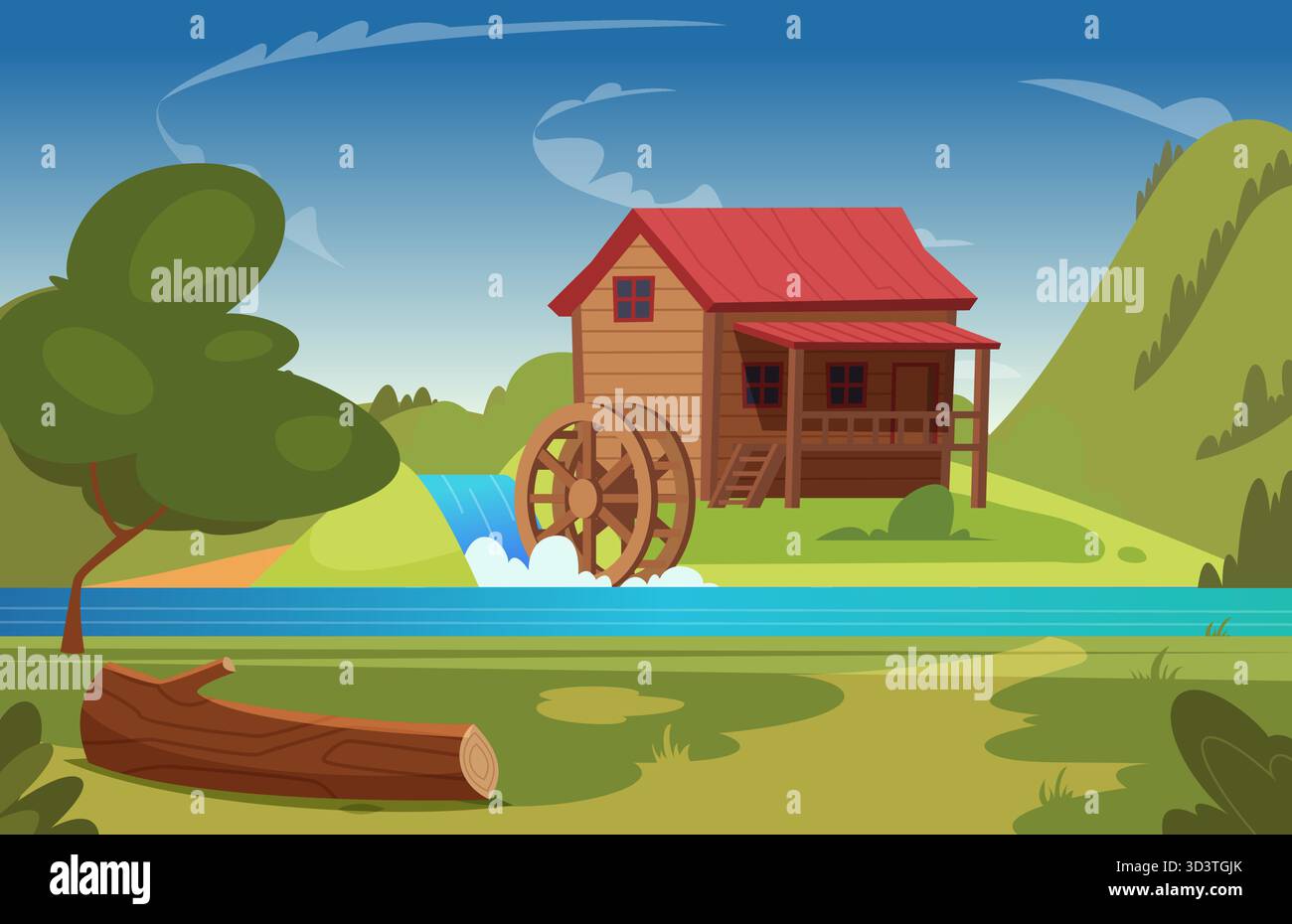 Mill wheel. outdoor beautiful rural outdoor landscape with mill wheel ...